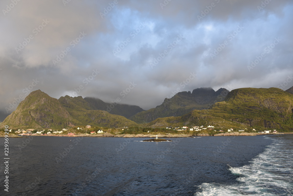 Stock-Foto „Norwegen, Lofoten, Moskenes, Hafen, Morgenrot, Nordland ...