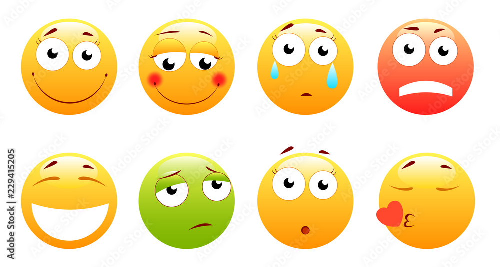 Smileys vector set. Smiley face or yellow emoticons with facial ...
