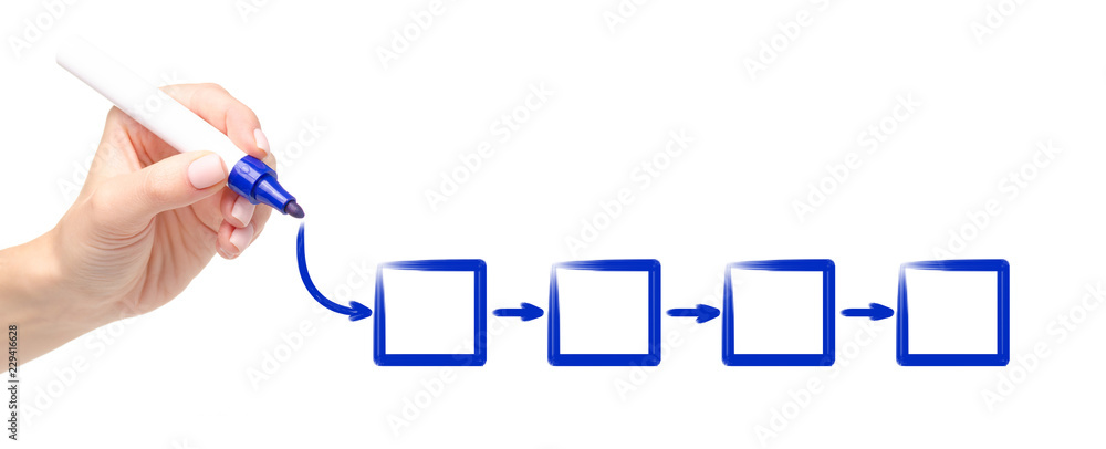 Hand marker drawing diagram scheme empty flow chart isolated on white ...