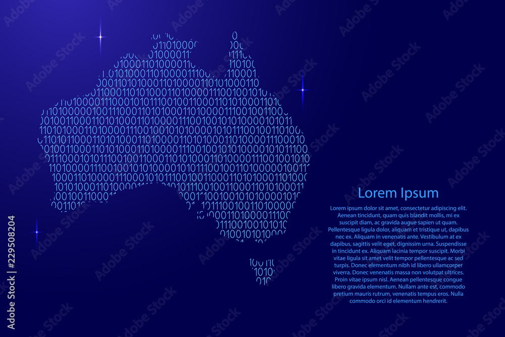 Australia map abstract schematic from blue ones and zeros binary ...