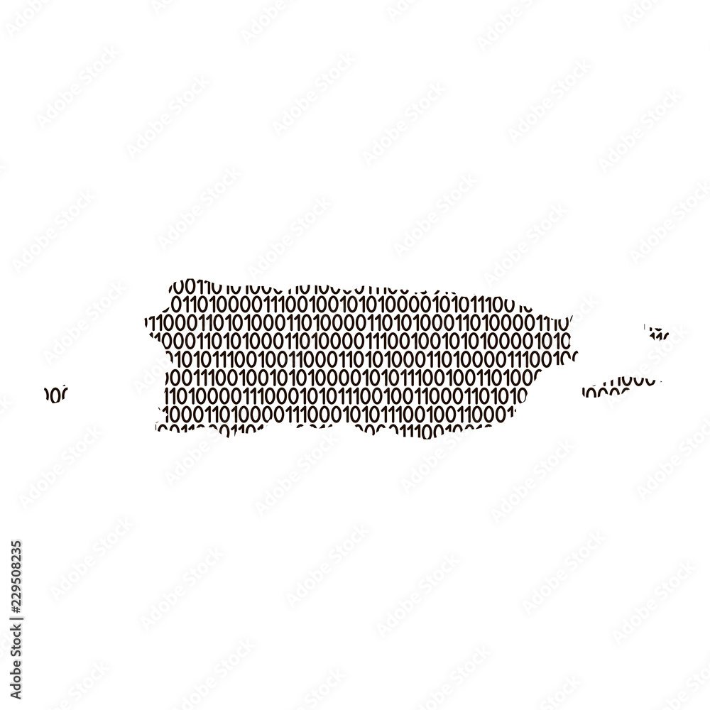 Puerto Rico map abstract schematic from black ones and zeros binary digital code. Vector ...