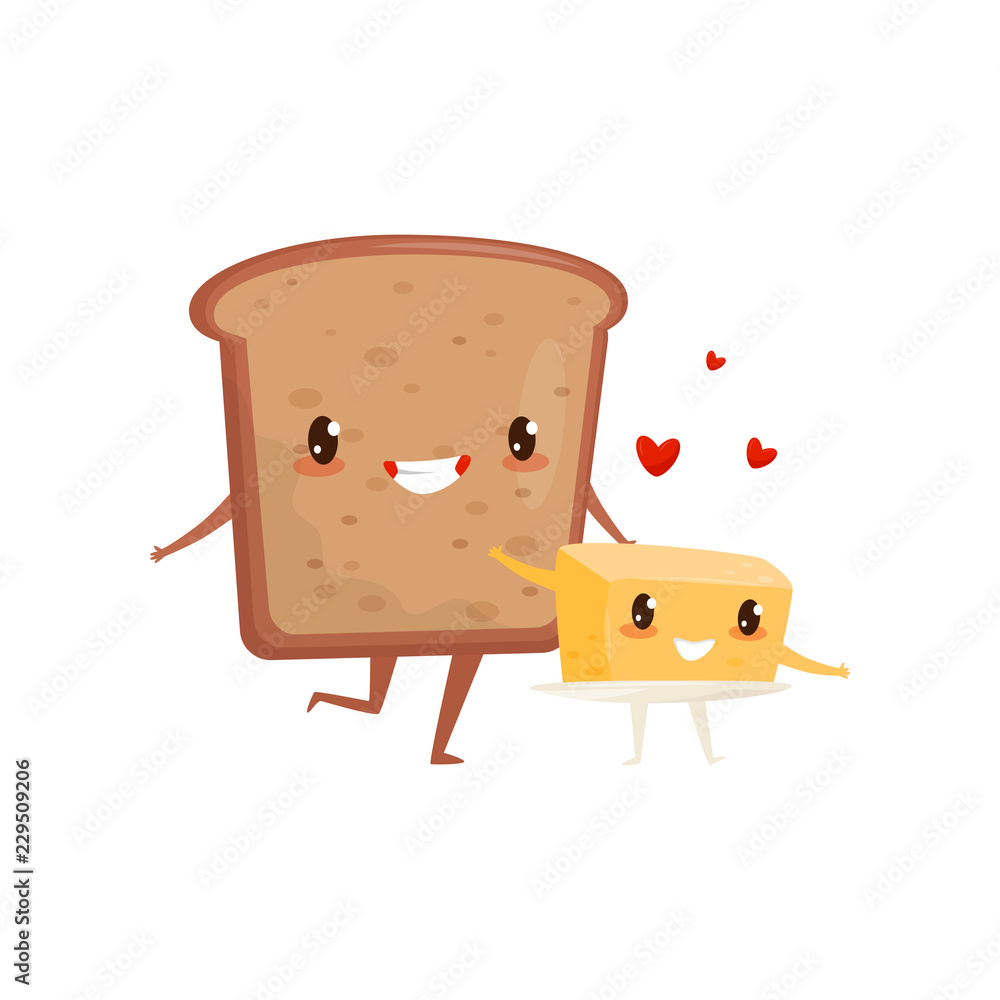 Bread and butter are friends forever, cute funny food cartoon ...