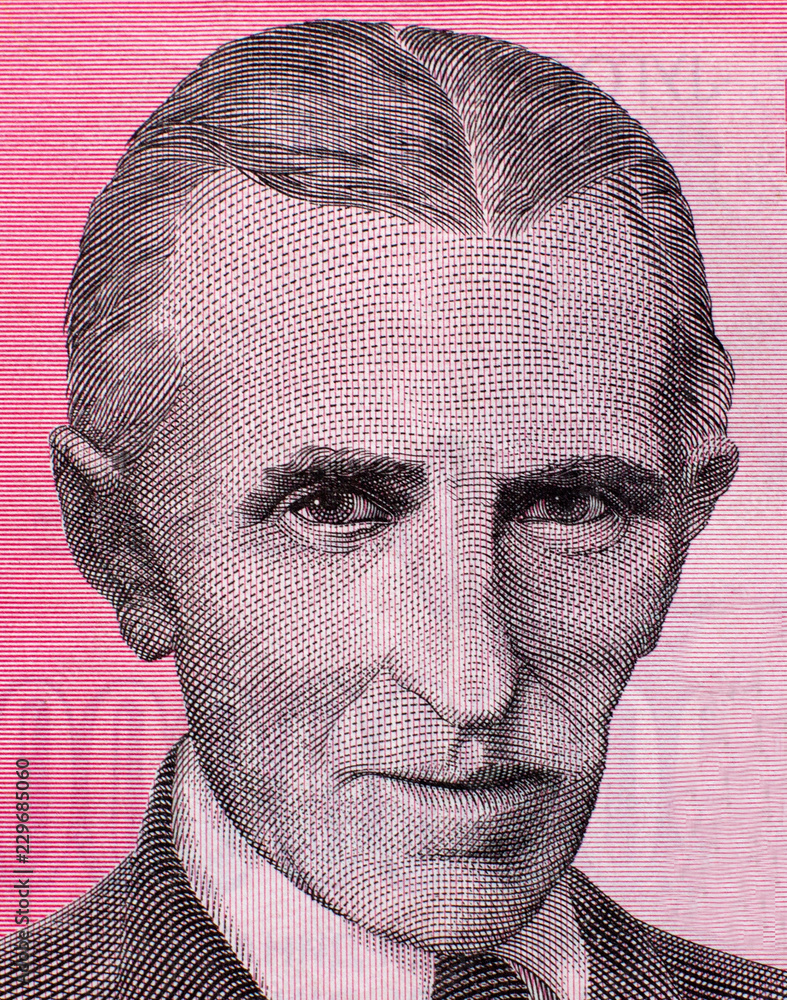 World famous inventor Nikola Tesla portrait close up on old yugoslavian ...