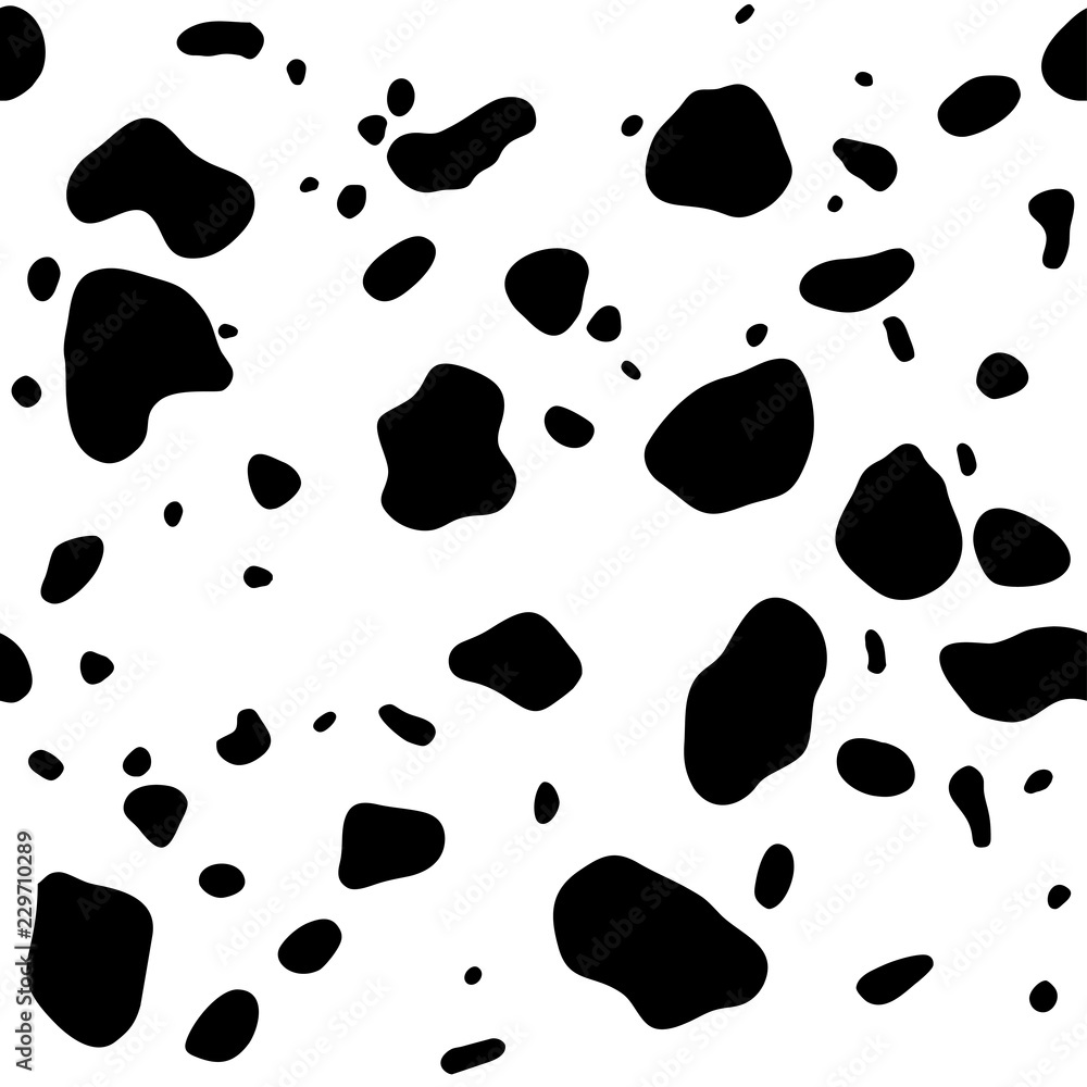 Cow skin. Dalmatians dog spots. animal skin seamless pattern. Black and white. Animal print ...