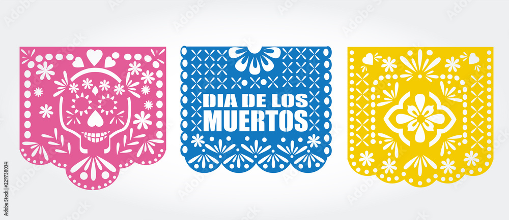Dia de los muertos (day of the dead) Mexican traditional bunting banner ...