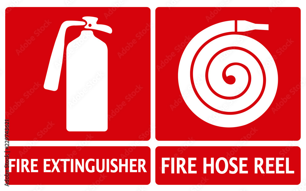 เวกเตอร์ Stock Fire Extinguisher And Fire Hose Reel Symbol Sign, Vector ...