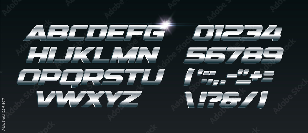 Set of steel letters. Font for dynamic compositions, like sports events ...