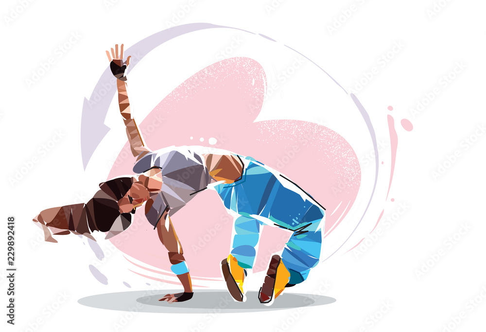 Love to dance. Slim young girl doing a handstand in a modern dance ...