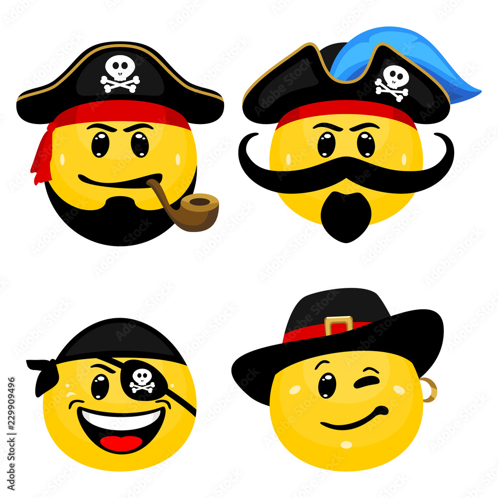 Vector emoticon set of pirates. Face icons of pirate captains and ...