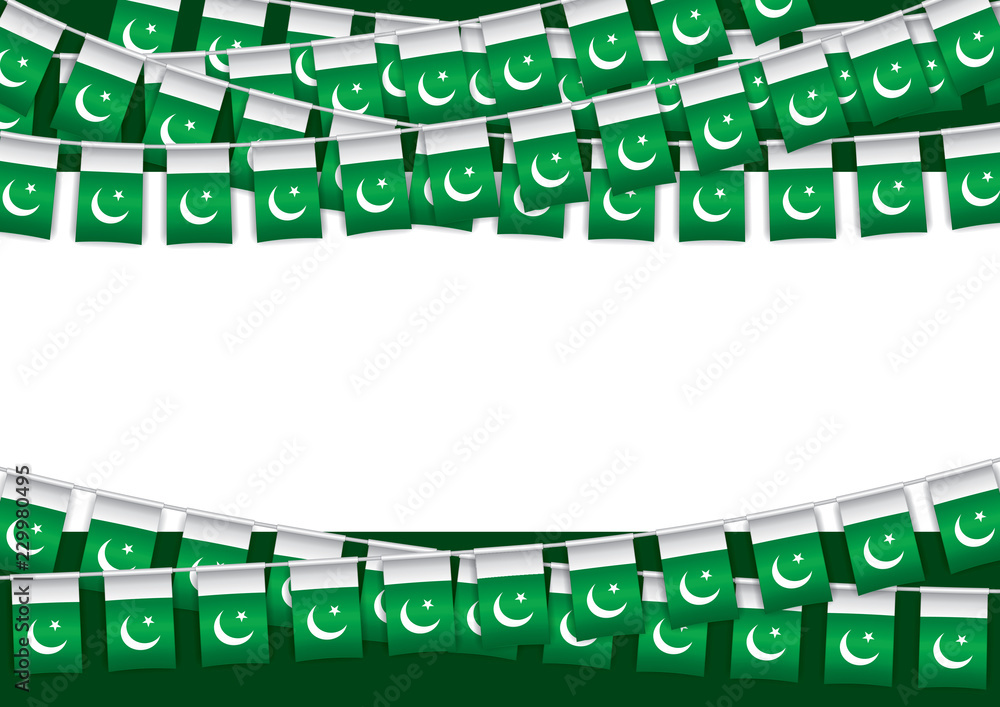 Pakistan Independence day banner with flags bunting. Vector ...