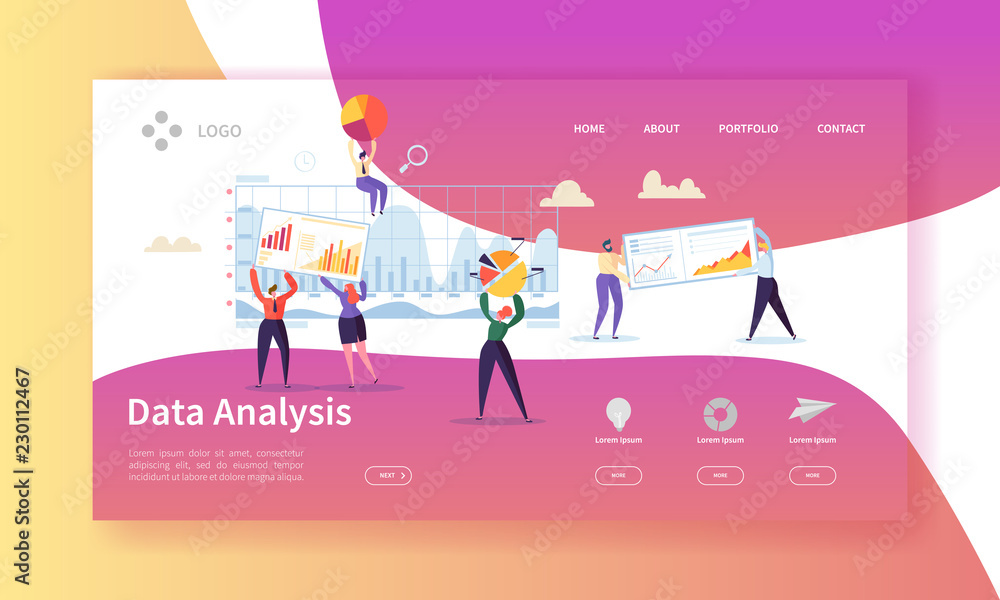 Data Analysis Concept Landing Page. Flat People Characters Building ...