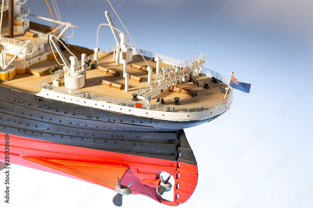 Handmade model of Titanic. Beautiful Handmade model of Titanic isolated ...