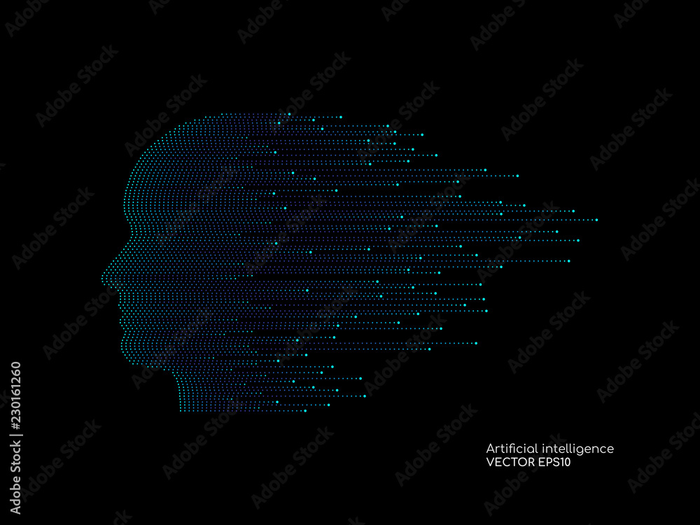 Artificial intelligence technology concept human head shape with light ...