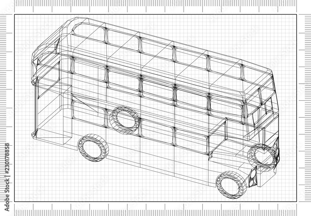 Double-decker bus 3D blueprint Stock Illustration | Adobe Stock