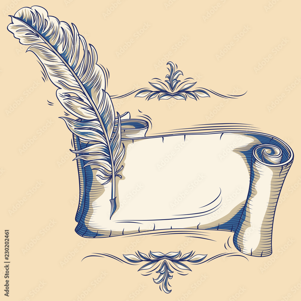 Old scroll and quill pen Stock Vector | Adobe Stock
