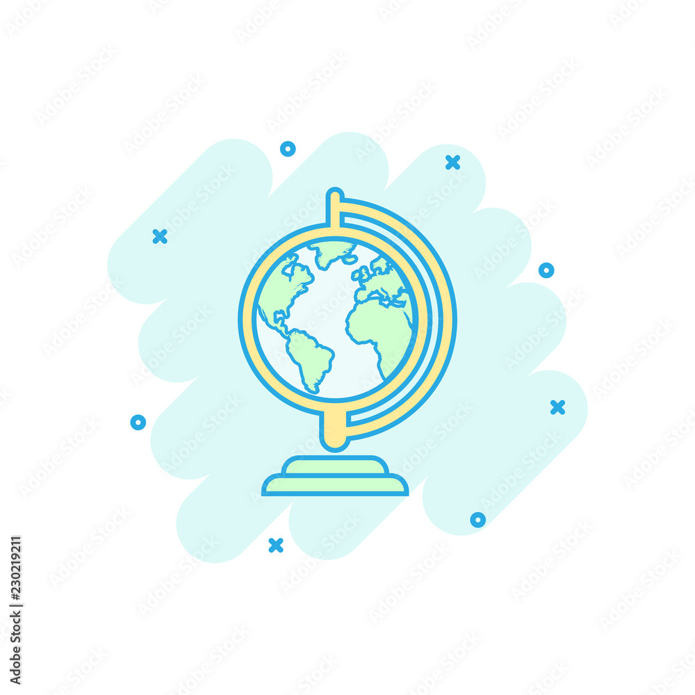 Vector cartoon globe world map icon in comic style. Round earth ...
