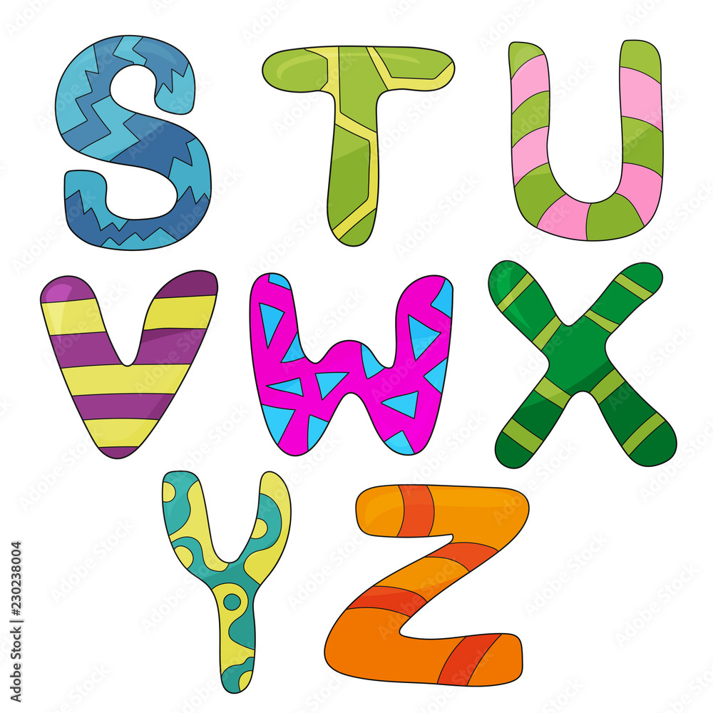 Vector cartoon set of isolated cartoon style, alphabet letters ...