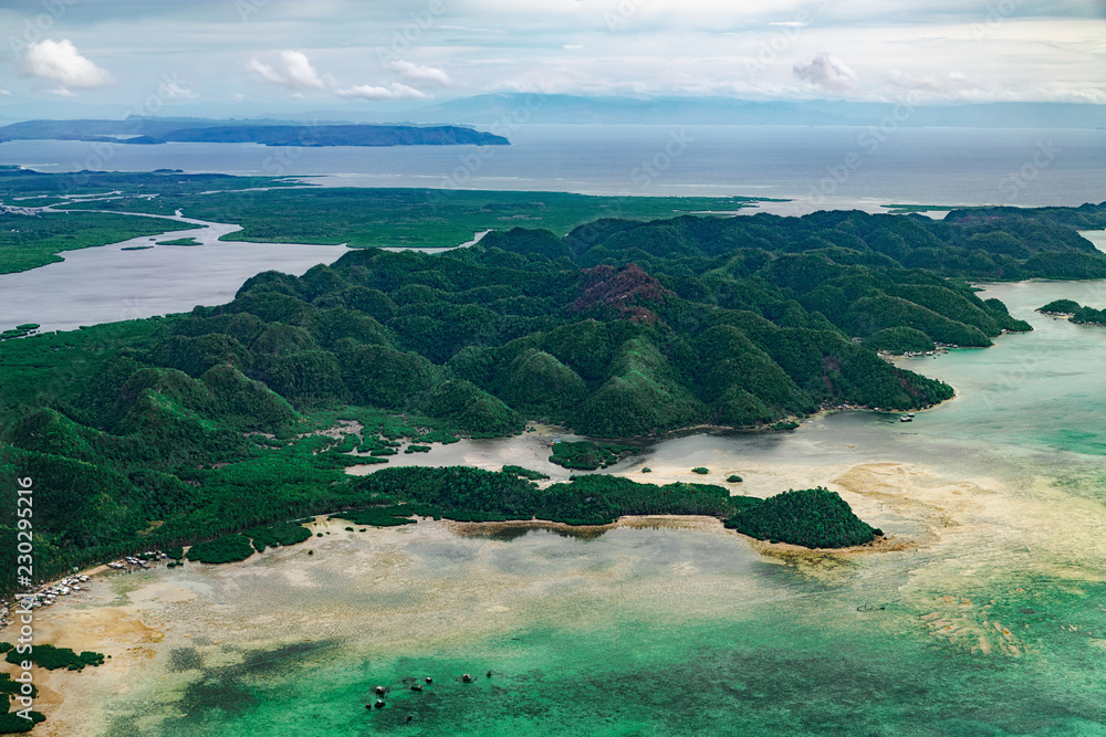 Aerial view on beautiful lagoons karst landform and green mangrove ...
