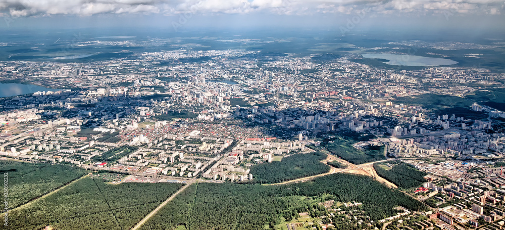 Fotografie Aerial summer panoramic detailed landscape skyline overview ...