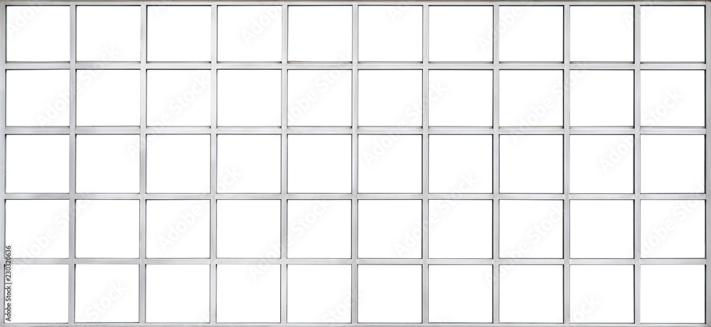 Large white grid window isolated on white background, real interior ...