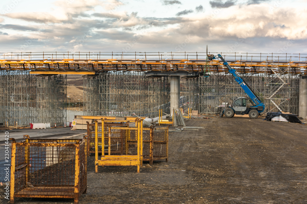 Stock-Foto „Construction of a bridge a highway with equipment and an ...