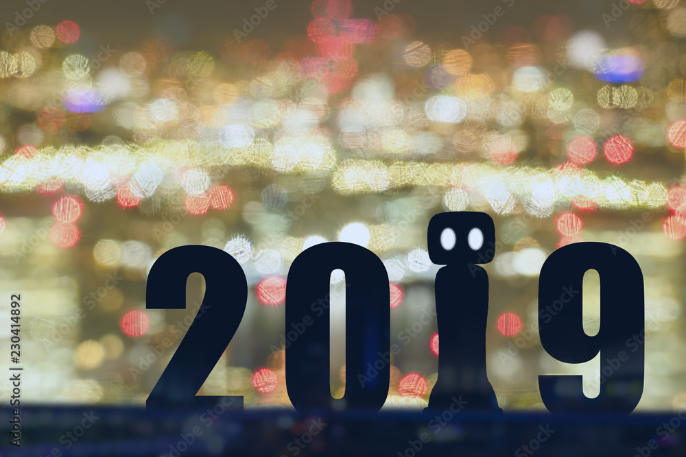 2019 year artificial intelligence or ai futuristic concept, Silhouette ...