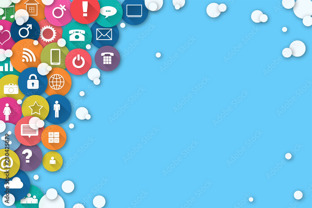 Concept Social Media. Different social icons on a blue background ...