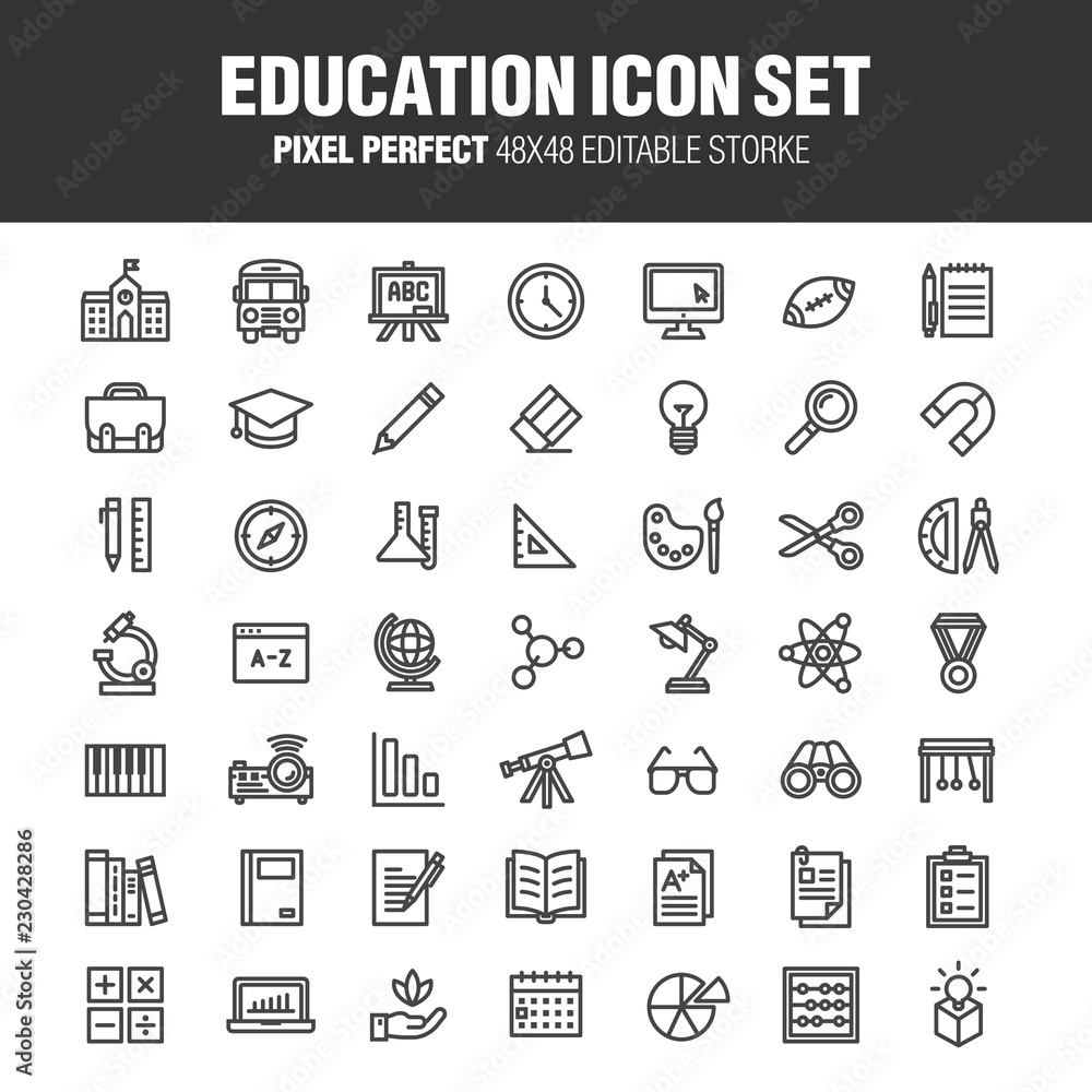EDUCATION ICON SET - A set of school and educational icons. Contains ...