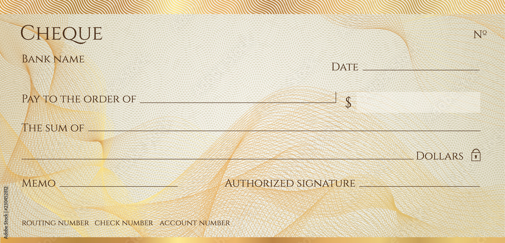 Check, Cheque (Chequebook template). Guilloche pattern with abstract ...