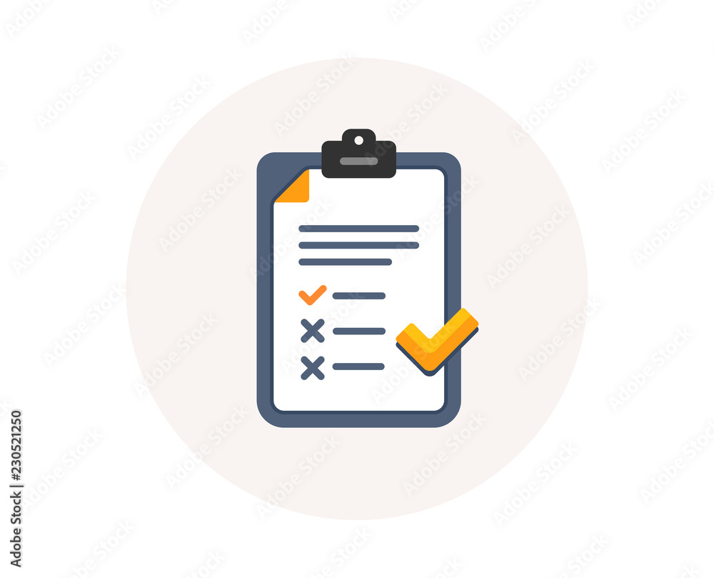 Vetor Clipboard with checklist icon. Agreement document sign. Feedback ...