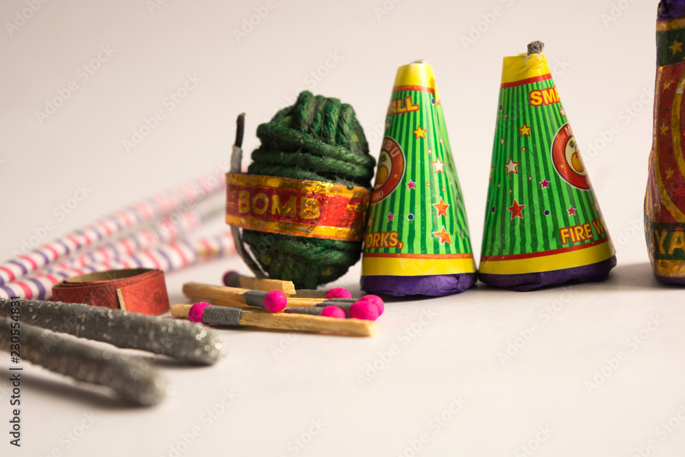Diwali festival fire works on isolated background.This Festival is ...