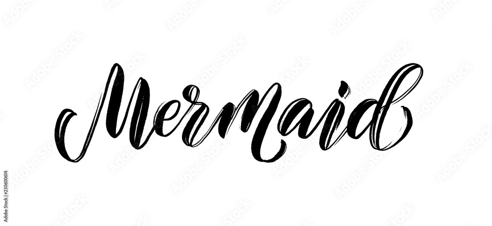 Mermaid handwritten word. Cute text graphic print for tee, shirt ...