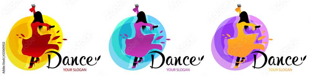Silhouette of dancing woman. Dance logo designs template. Elements of ...