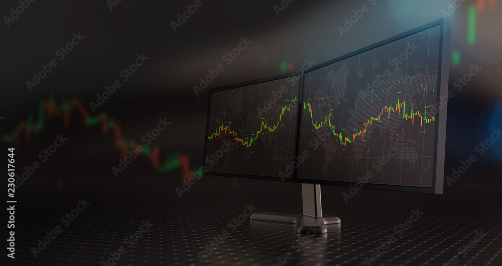 Futuristic stock exchange scene with charts, numbers and world trading ...