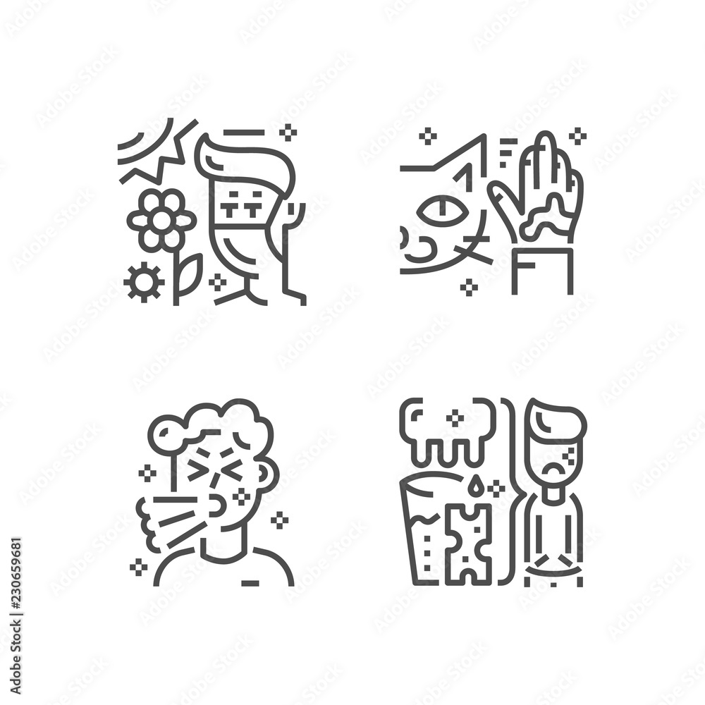 Simple set of allergy icons. Premium medicine symbol collection. Vector ...