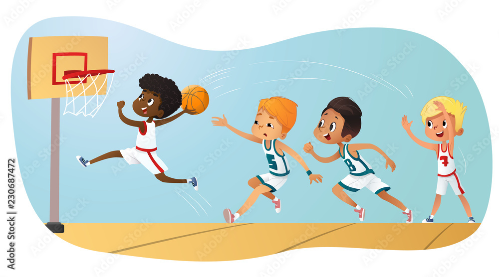 Vector Illustration Of Kids Playing Basketball. Team Playing Game. Team ...