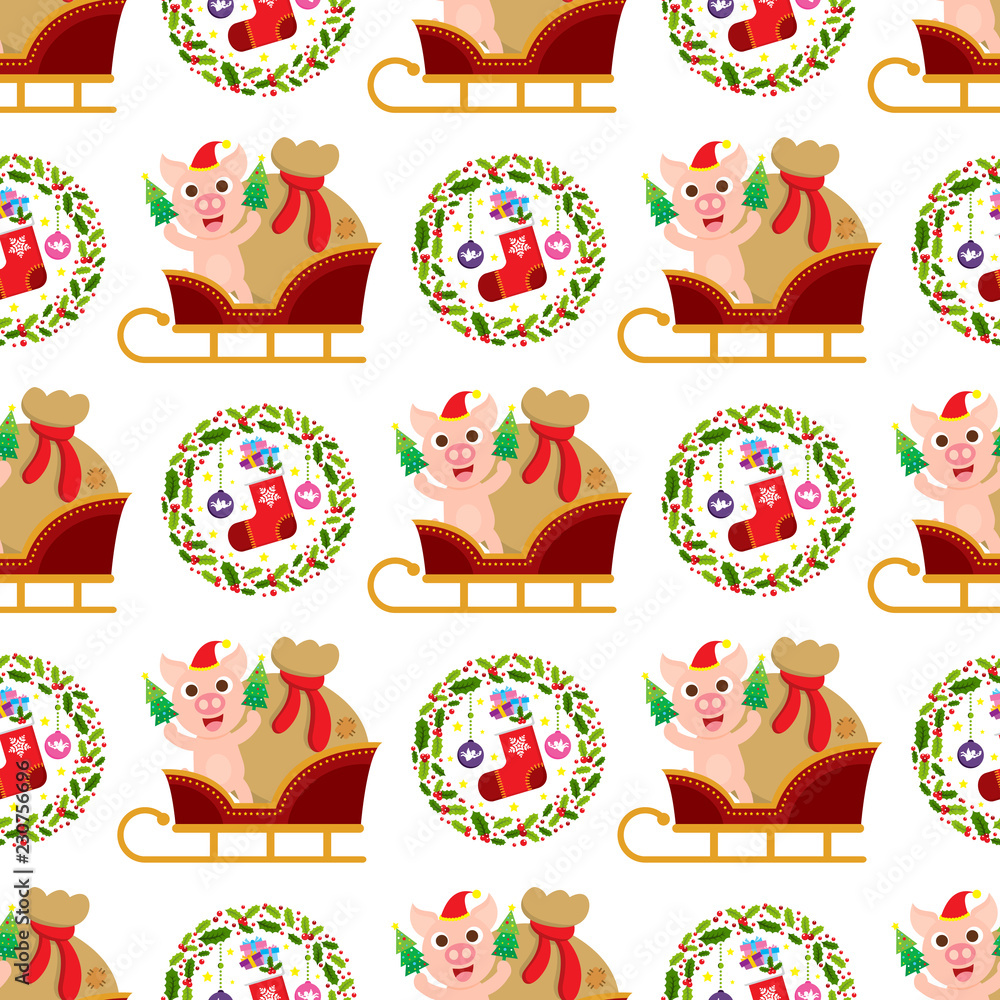 Christmas wallpaper with cute pig Stock Vector | Adobe Stock