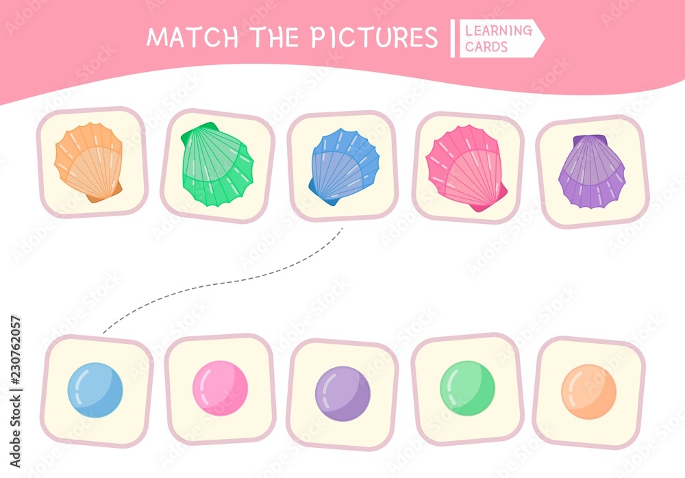 Matching children educational game. Match parts of shells and pearls ...