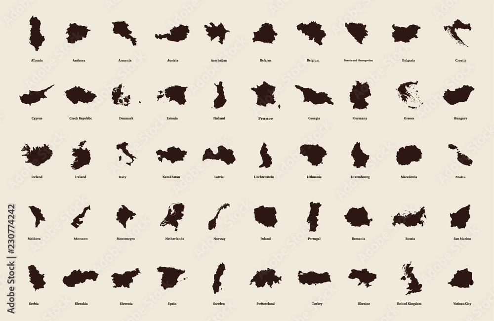 Outline maps of European countries. All the countries of Europe ...