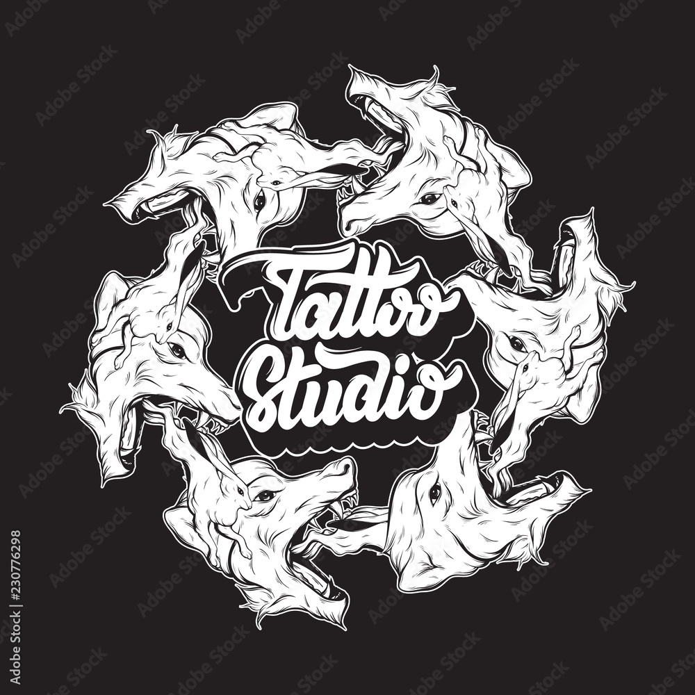 Tattoo Studio. Vector handwritten lettering. Hand drawn illustration of ...