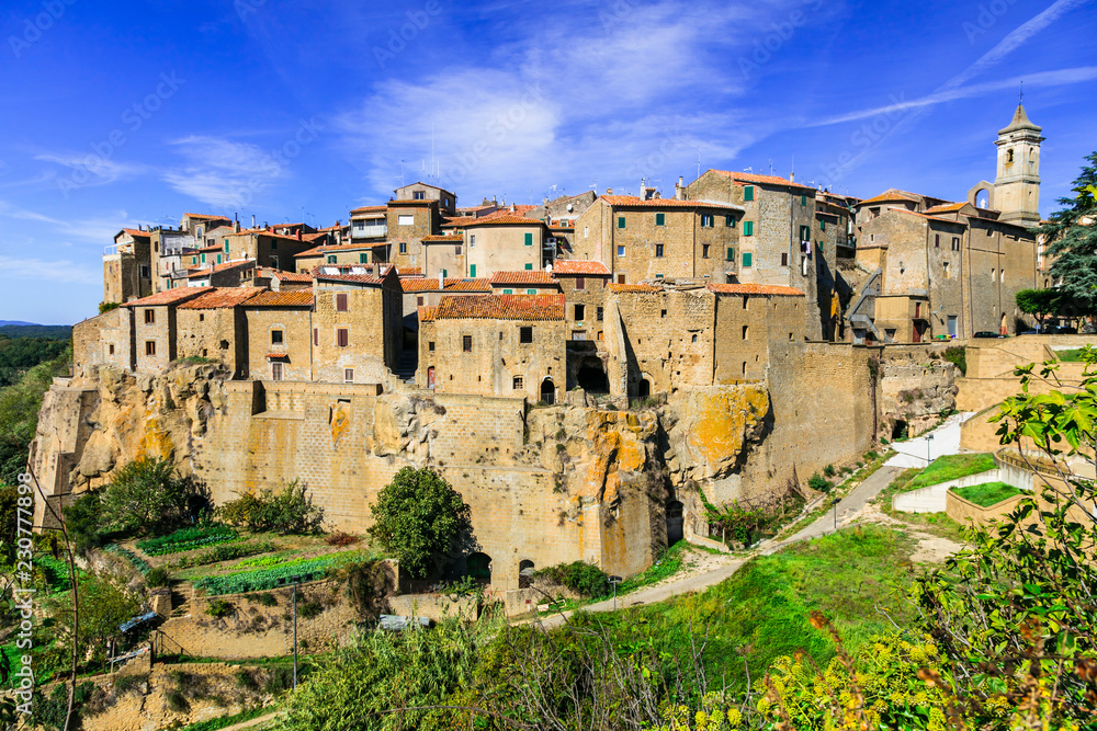 Medieval village Farnese in tuffa rocks. Traditional villages of Italy ...