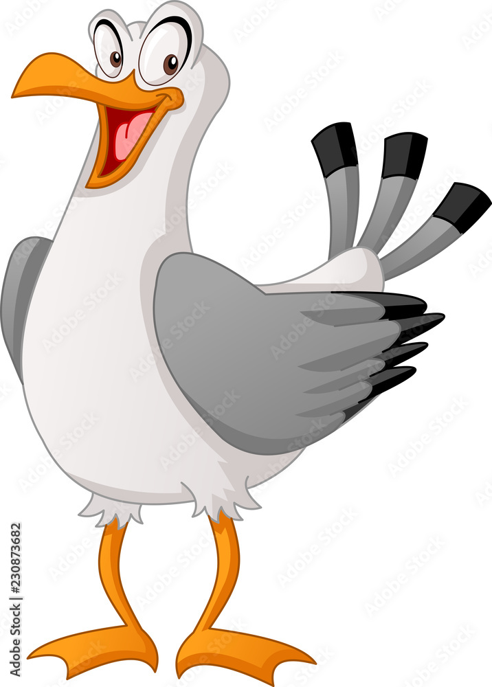 Cartoon cute gull. Vector illustration of funny happy seagull. Stock ...