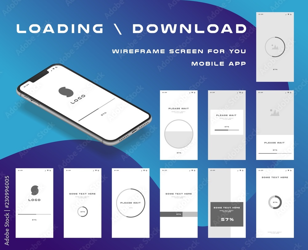 10 in 1 UI kits. Wireframes screens for your mobile app. GUI template on the topic of Portfolio ...