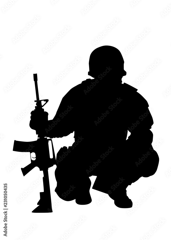 Army or police special forces shooter, SWAT team officer, commando ...