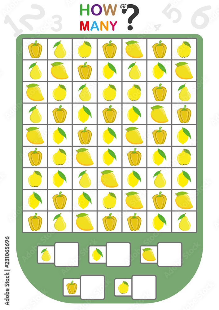 worksheet for kids, Count the number of objects, Learn the numbers, how many objects ...