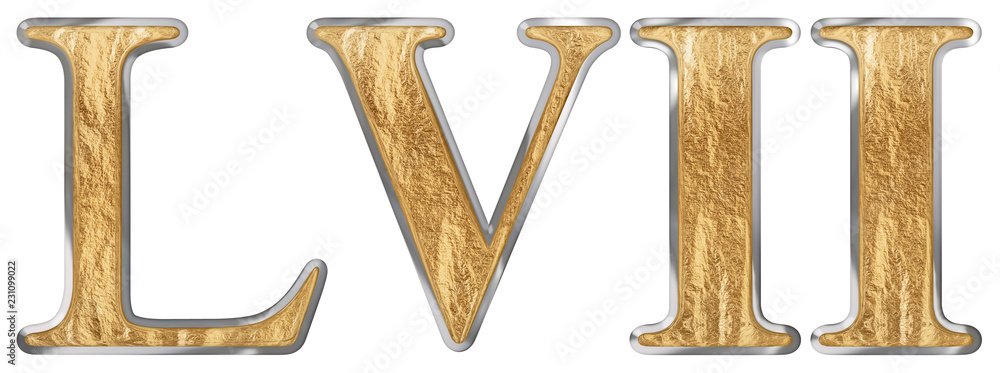 Roman numeral LVII, septem et quinquaginta, 57, fifty seven, isolated ...