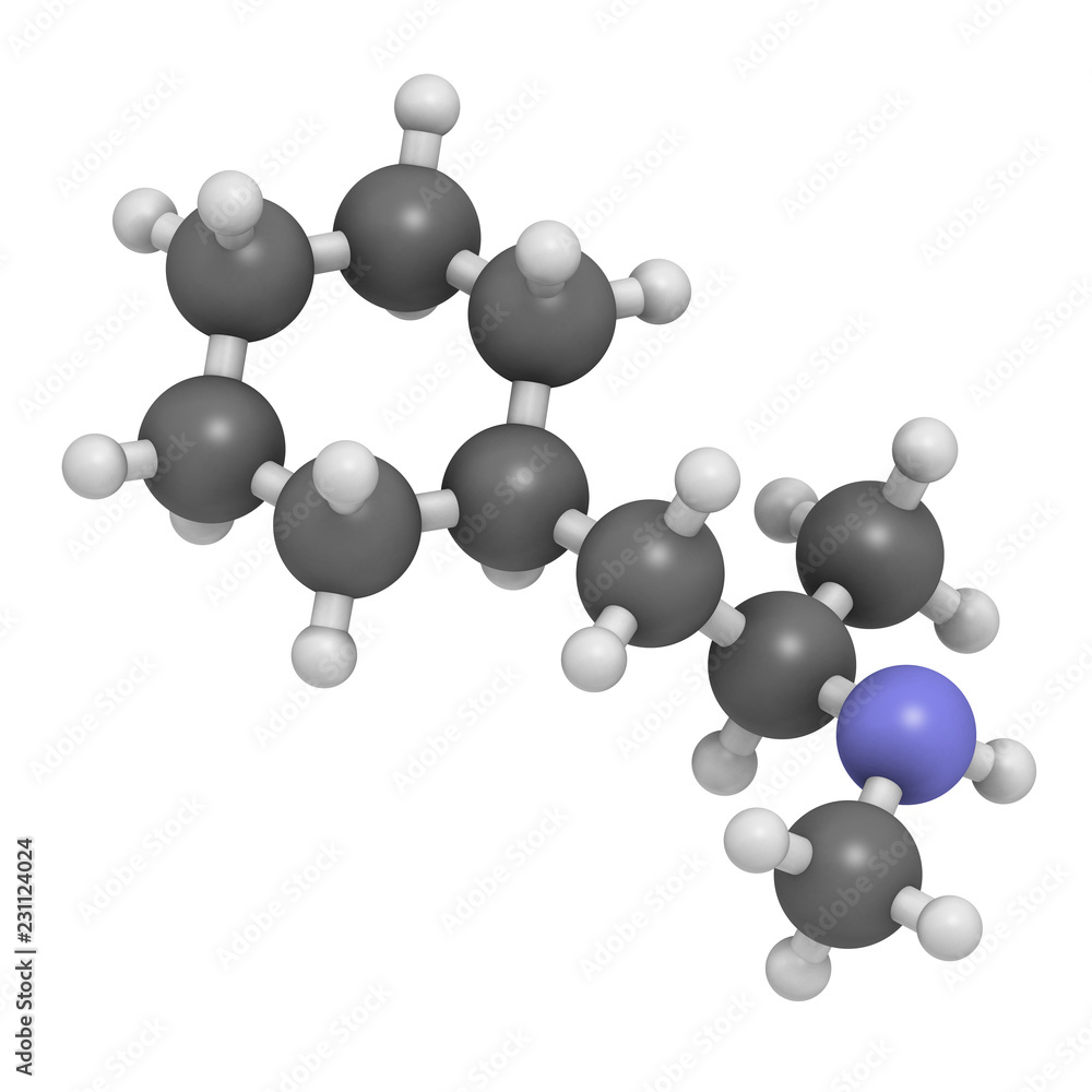 Propylhexedrine molecule. Used as nasal decongestant and stimulant. 3D ...