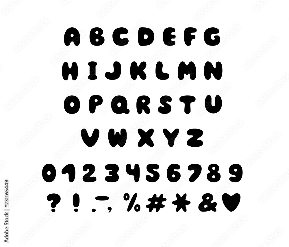 Alphabet bubble design. Letters, numbers and punctuation marks. Font ...