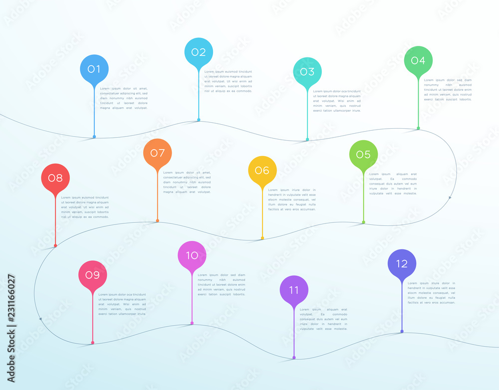 Timeline Vector Numbers 1 to 12 3d Shapes Infographic Stock Vector ...