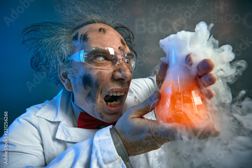 Angry scientist with his failed experiment Stock Photo | Adobe Stock
